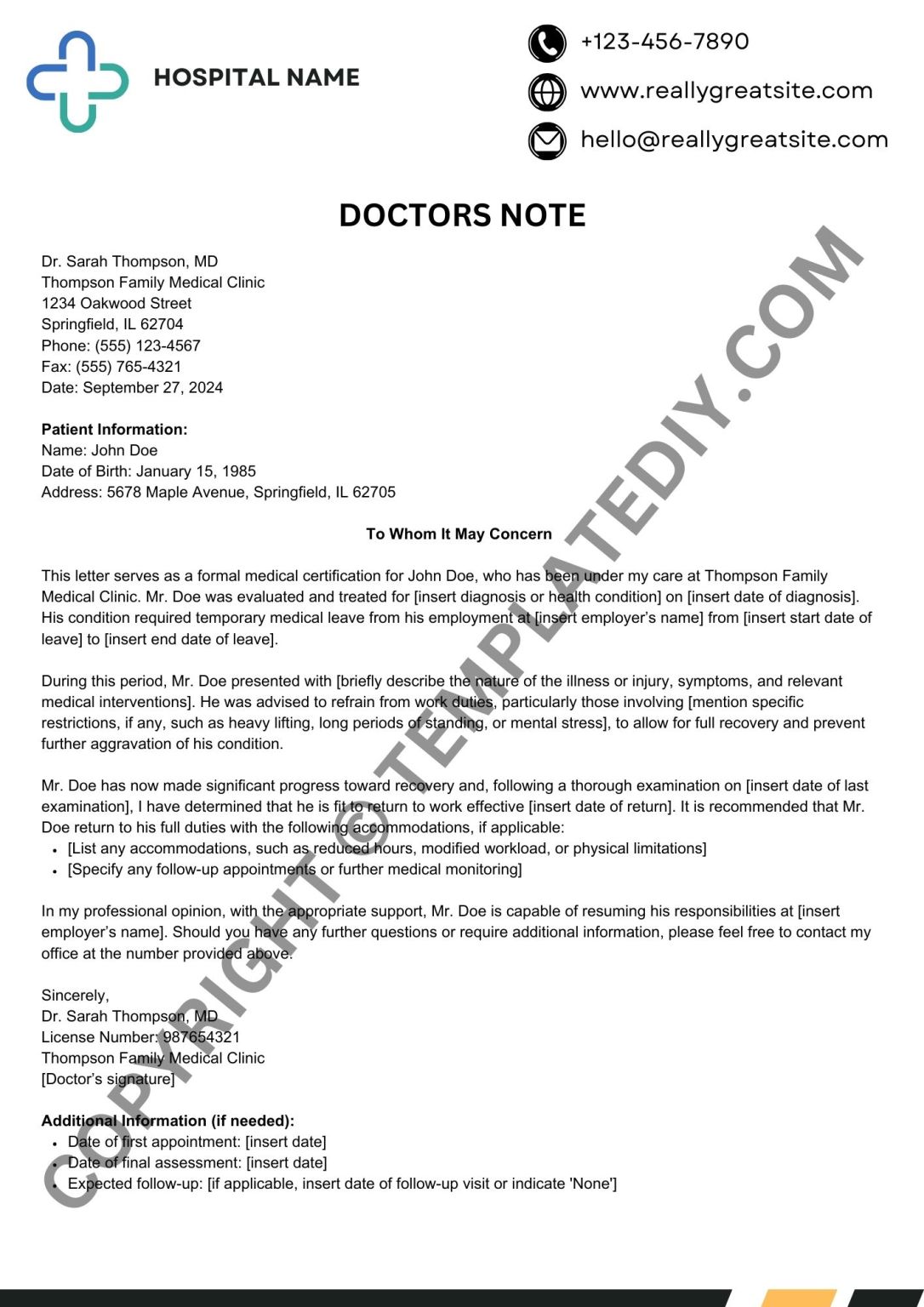 Return to Work Doctor’s Note Template | PDF & Word Download