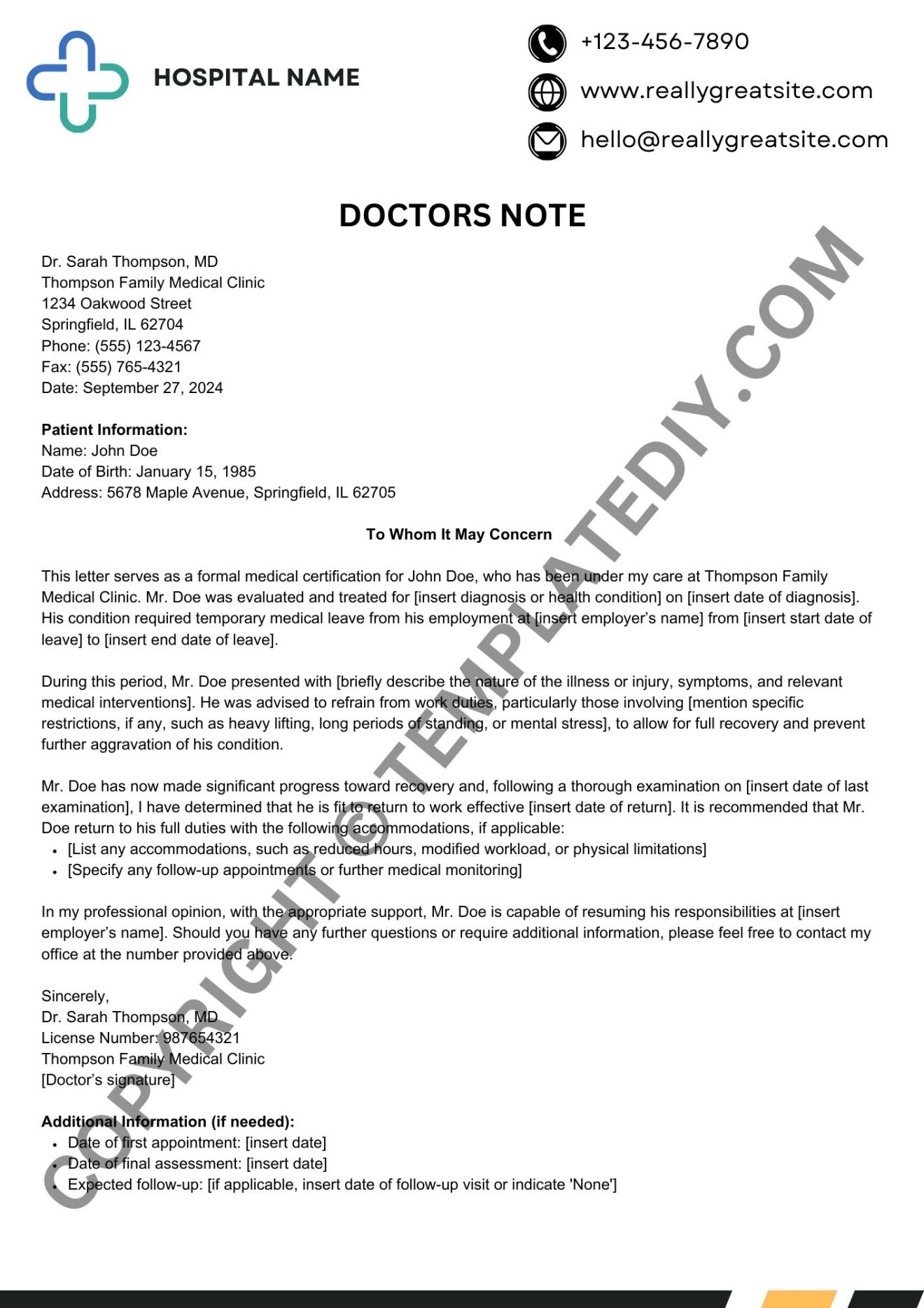 Return to Work Doctor’s Note Template | PDF & Word Download