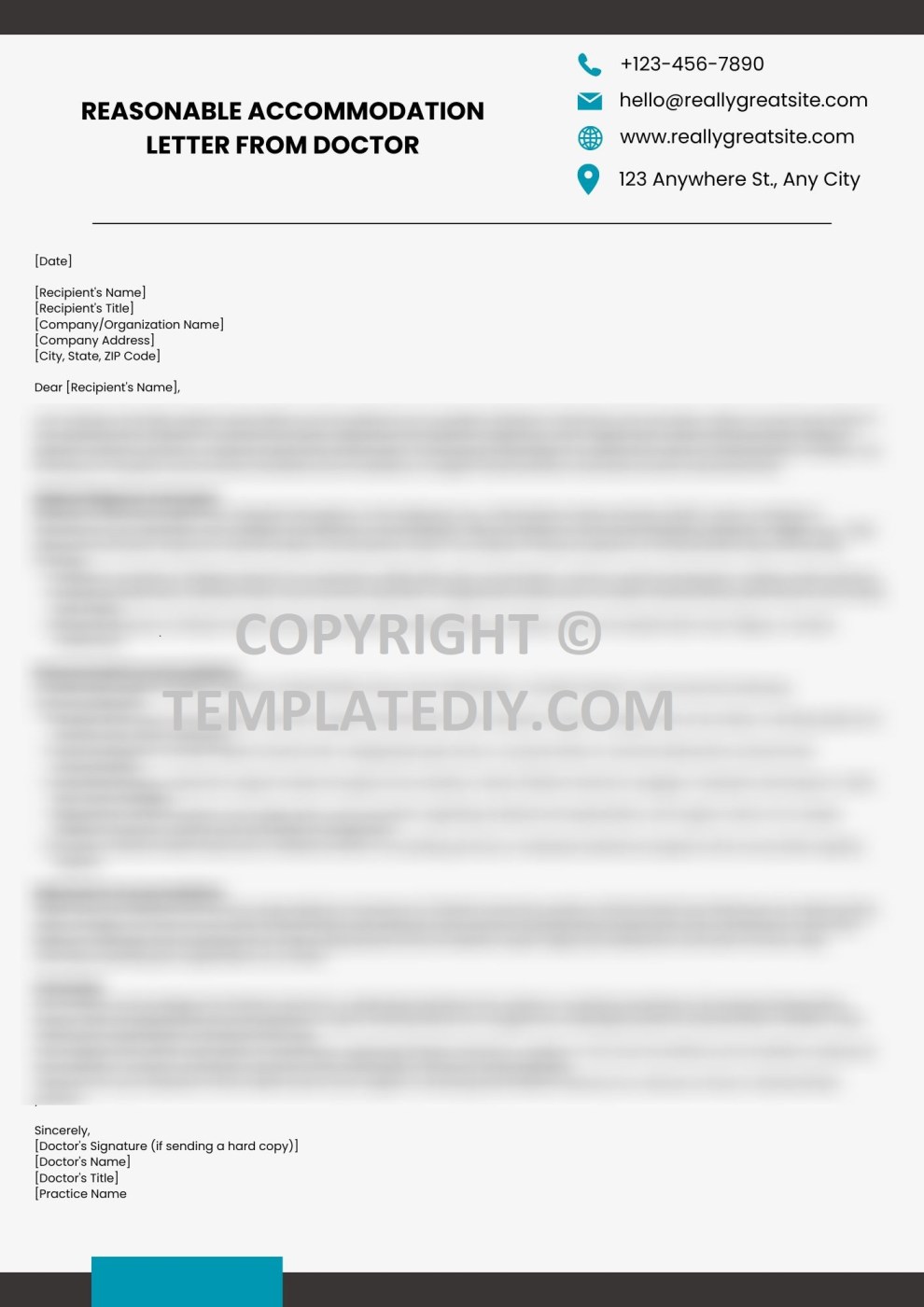 Reasonable Accommodation Letter from Doctor [Word Editable]