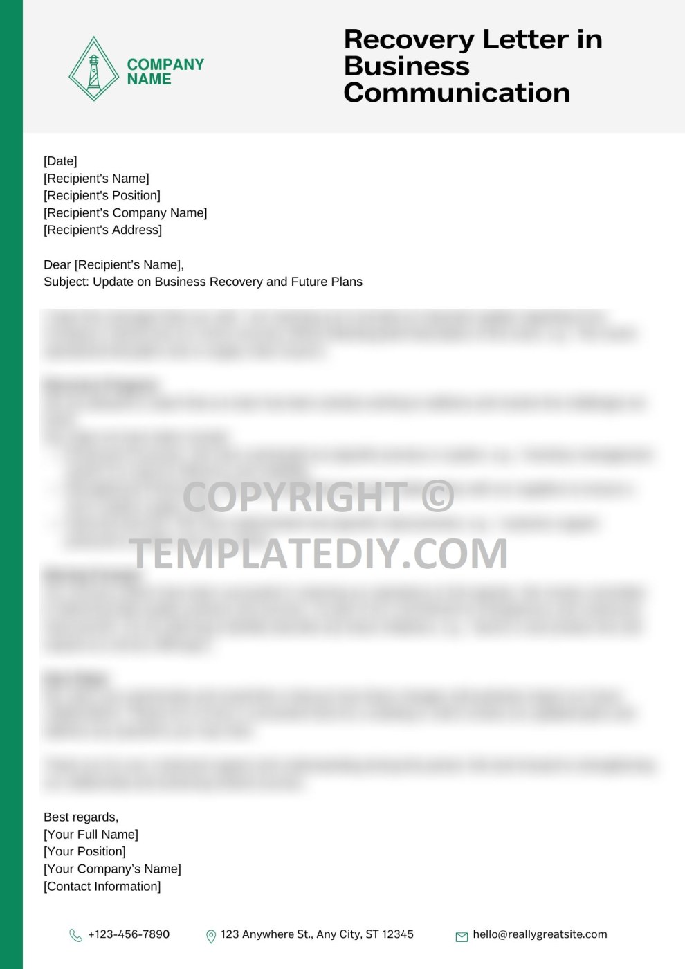 Business Recovery Letter Sample with Examples [Word]