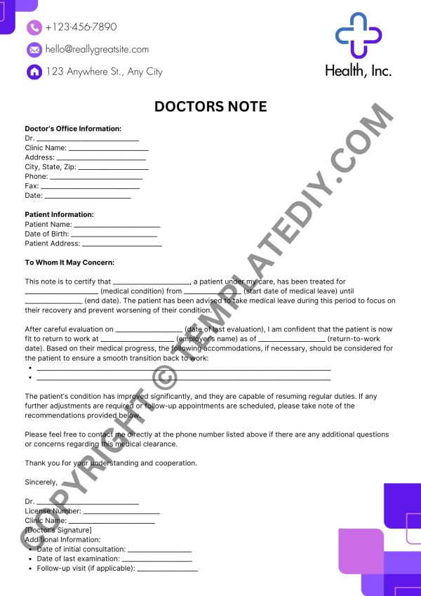 Return to Work Doctor’s Note Template | PDF & Word Download