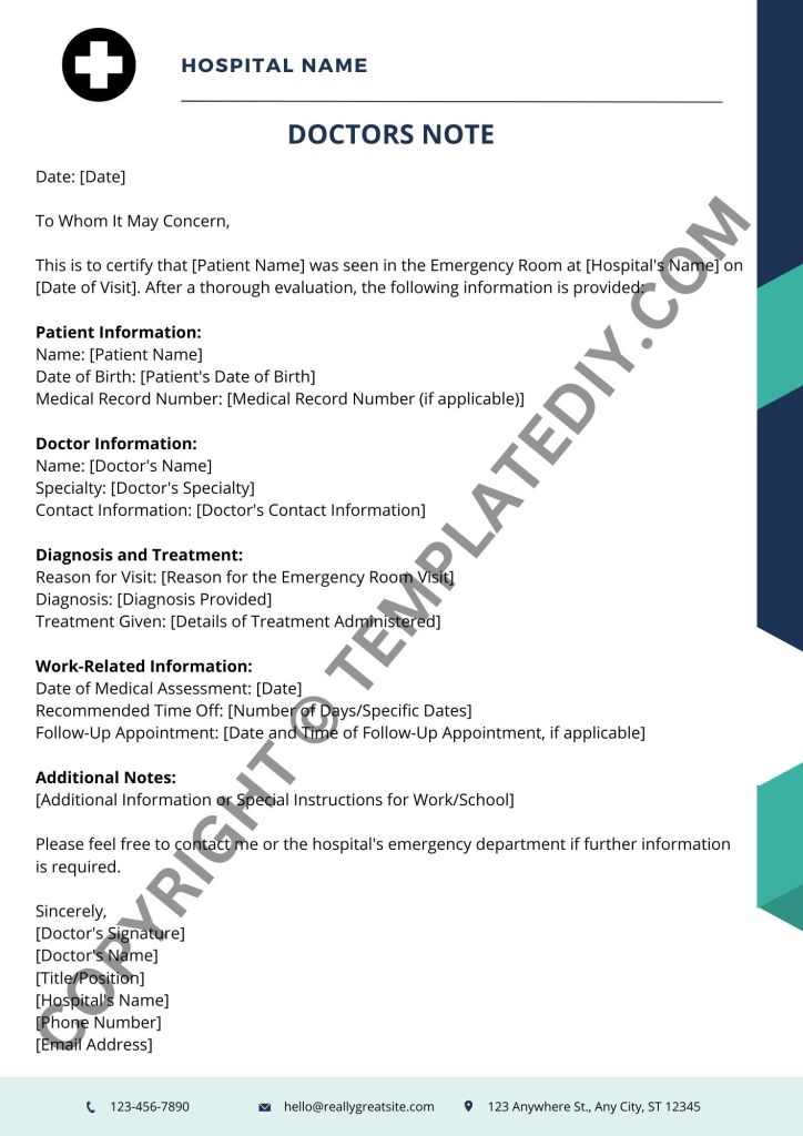 Emergency Room Real Doctors Note for Work Template PDF, Word