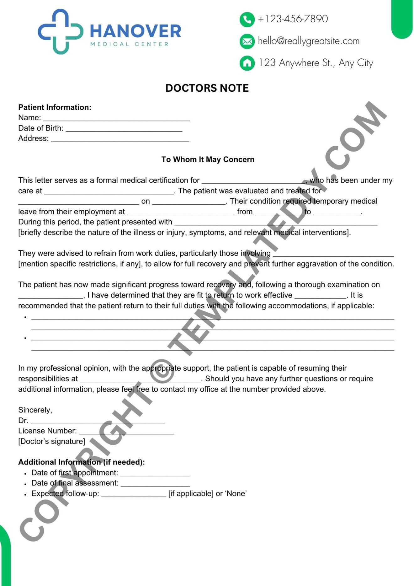 Return to Work Doctor’s Note Template | PDF & Word Download
