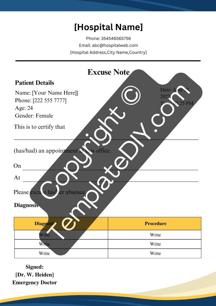 Dentist Appointment Excuse Note for School Template [Word]
