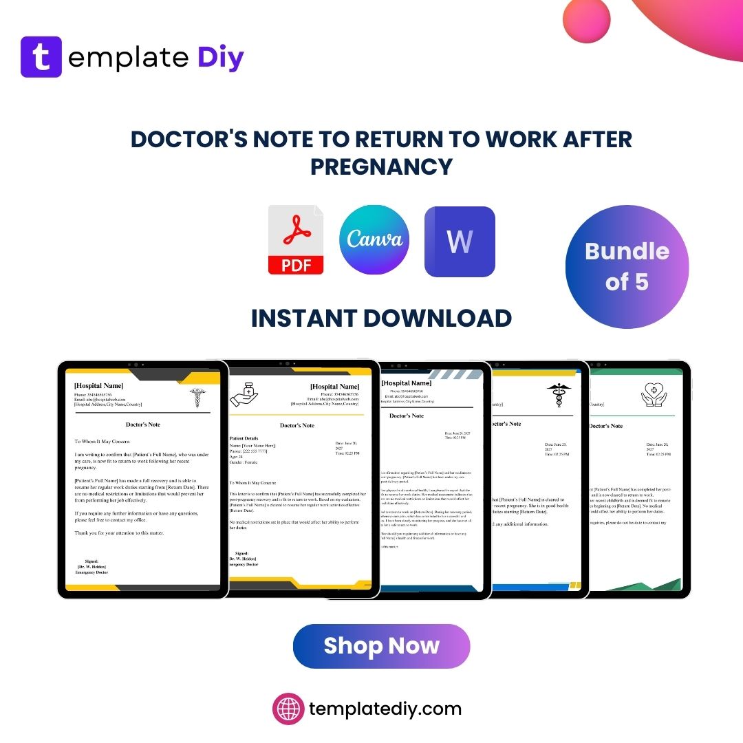 Return to Work After Pregnancy Doctor’s Note Template