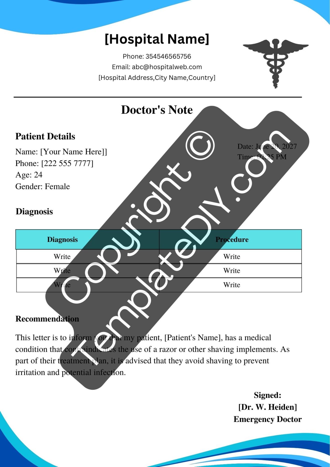Doctors Excuse for Not Shaving Template [Word Editable]