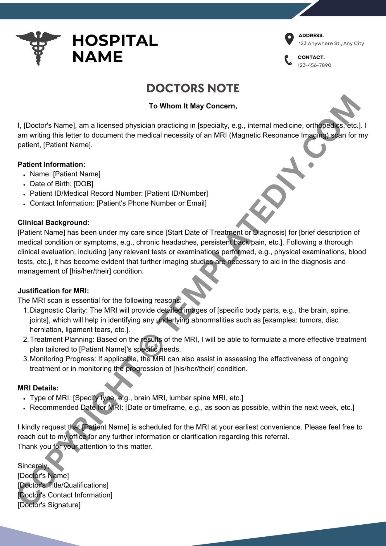 Doctors Note for a MRI Scan Template Word, PDF [Editable]