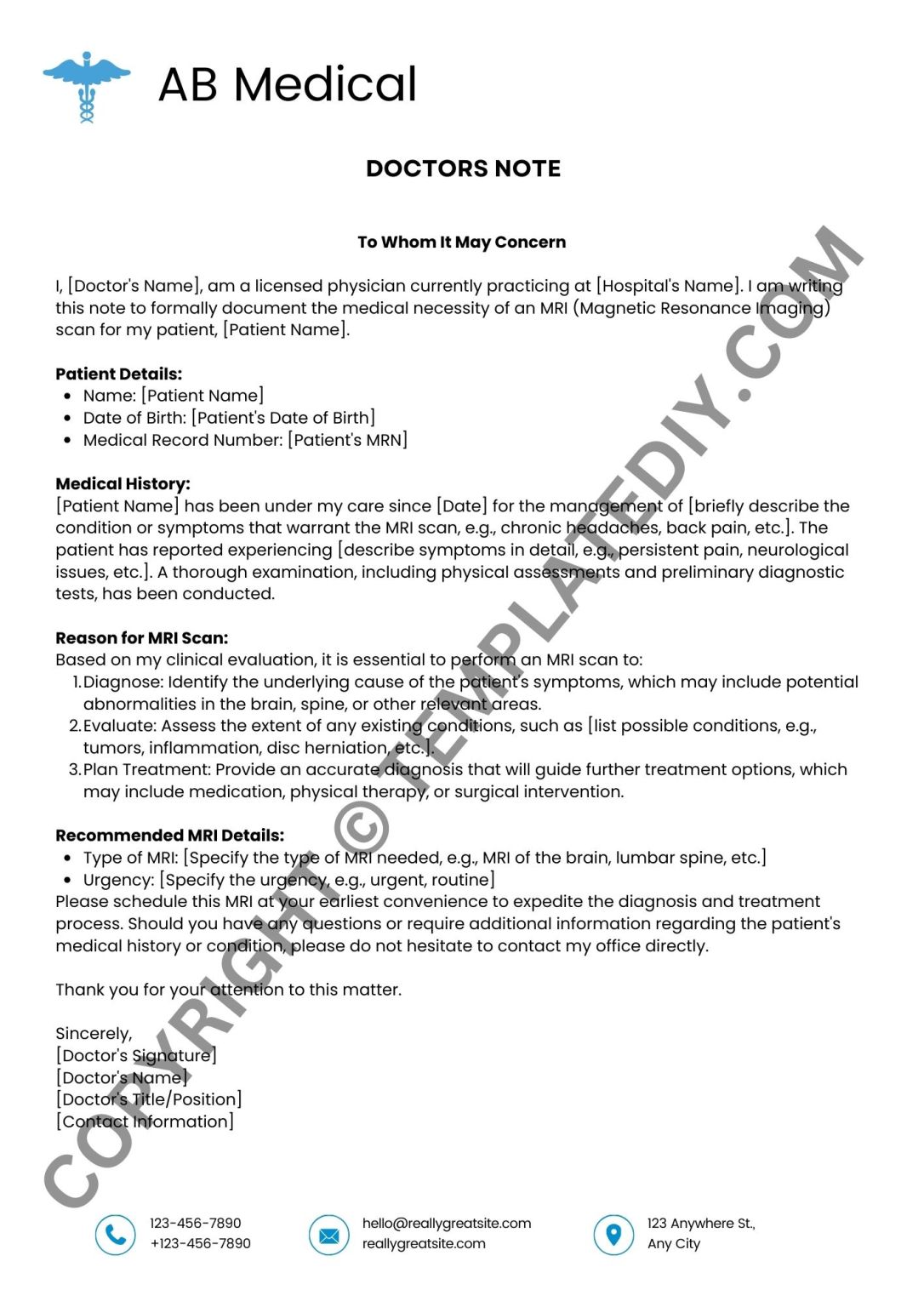 Doctors Note for a MRI Scan Template Word, PDF [Editable]