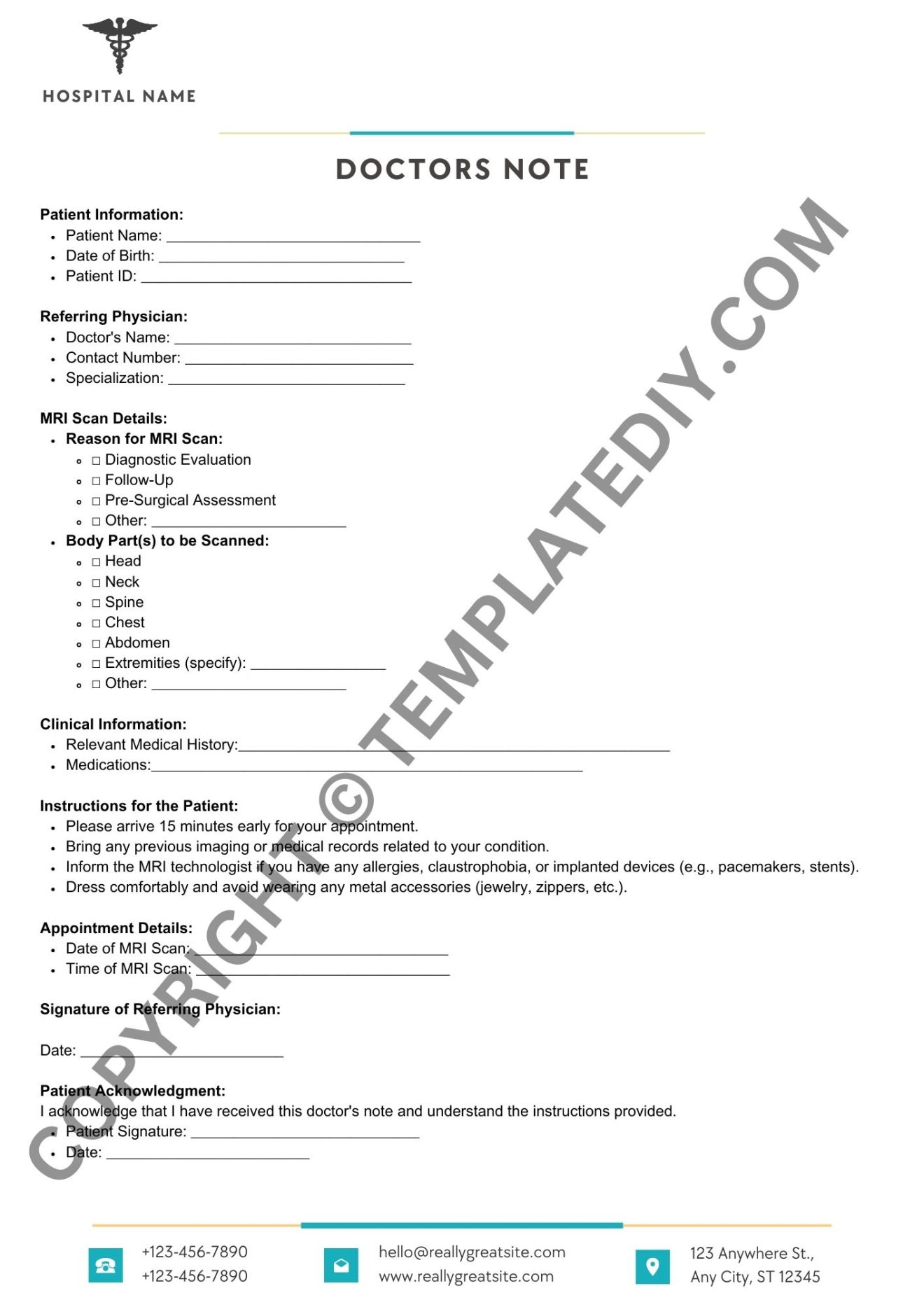 Doctors Note for a MRI Scan Template Word, PDF [Editable]