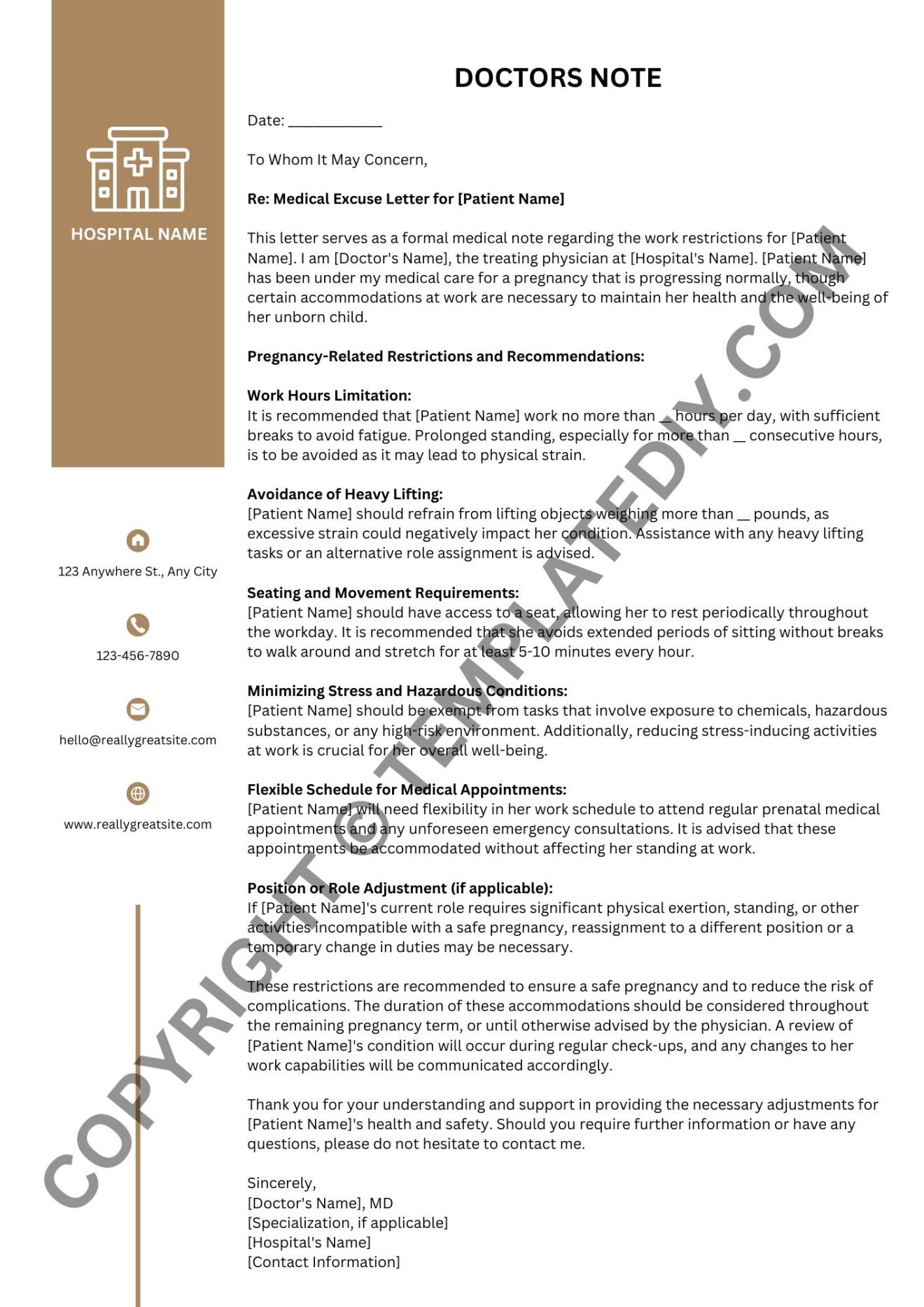 Doctors Note for Pregnancy Restrictions Template Word, PDF