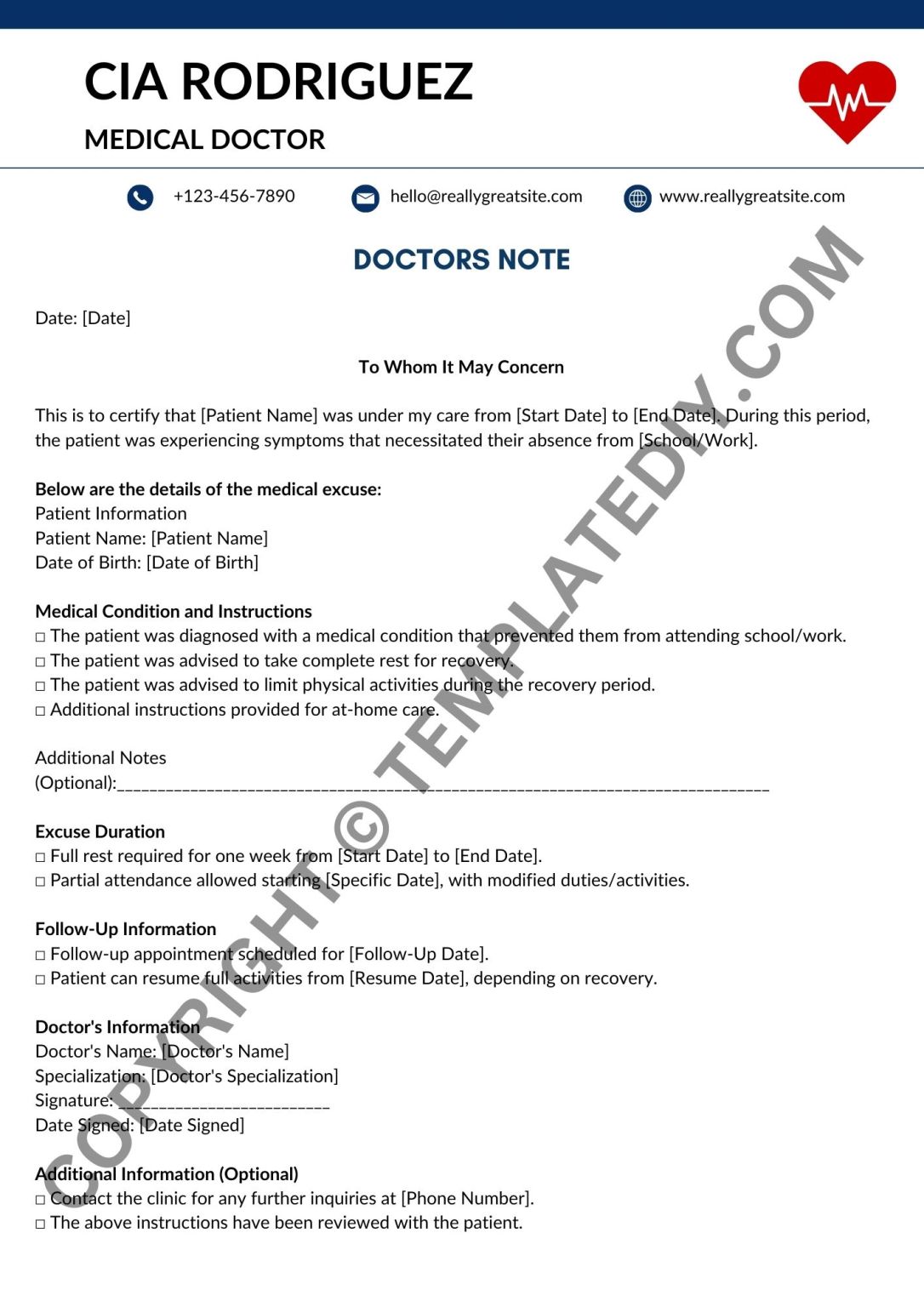 Doctors Note for One Week Template Word, PDF [Editable]
