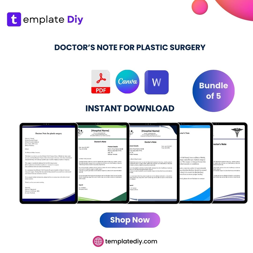 Doctors Note for Plastic Surgery Template [Word Editable]