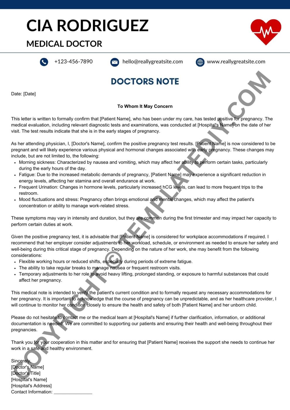 Doctors Note for Positive Pregnancy Test Template Word, PDF