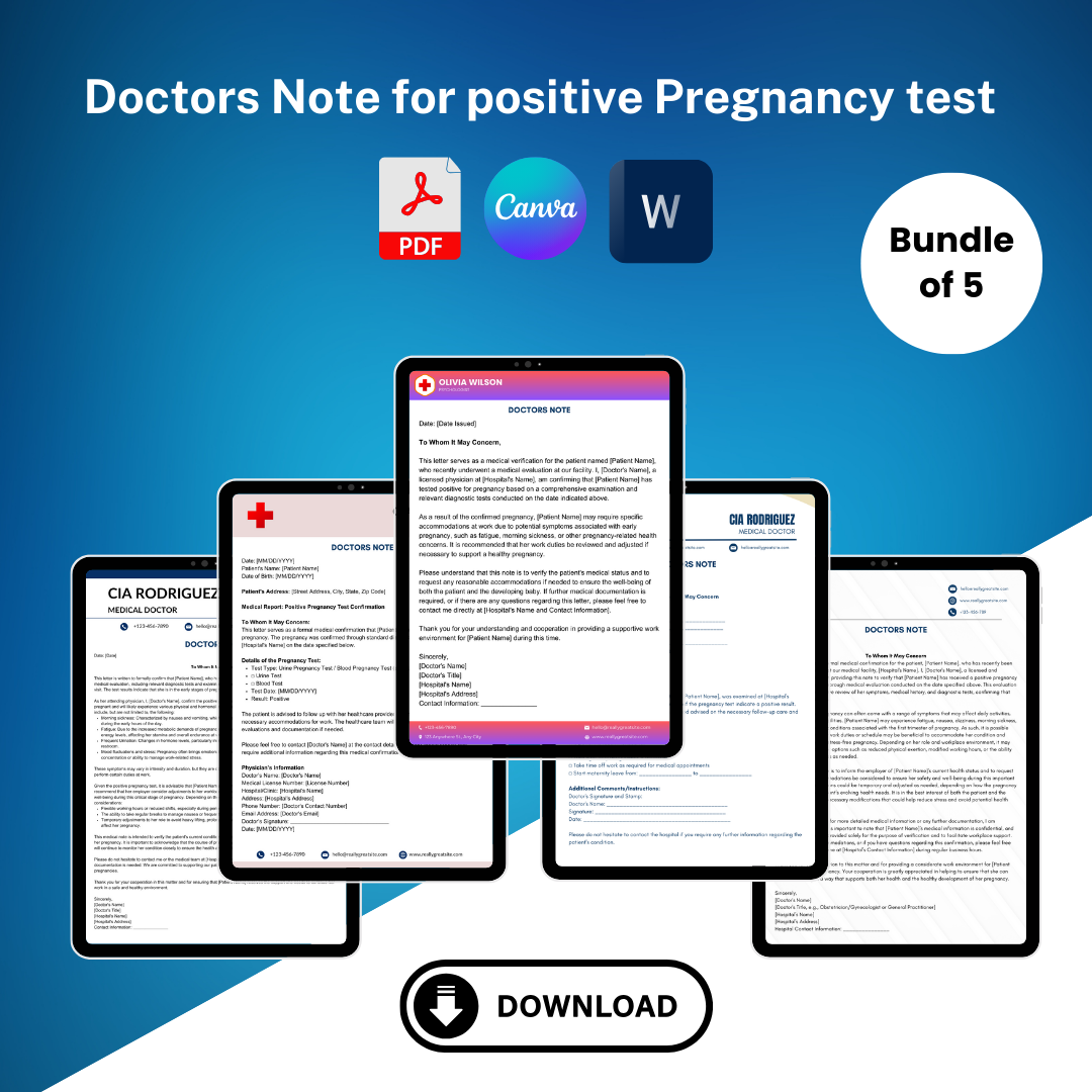 Doctors Note for Positive Pregnancy Test Template Word, PDF