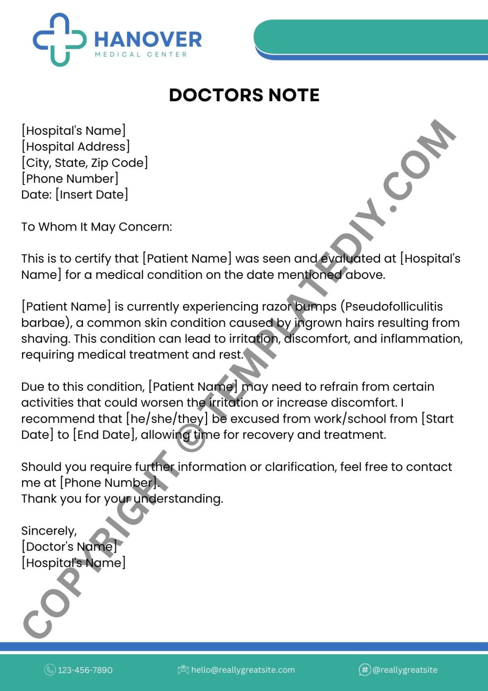 Doctors Note for Razor Bumps Template [Word Editable]