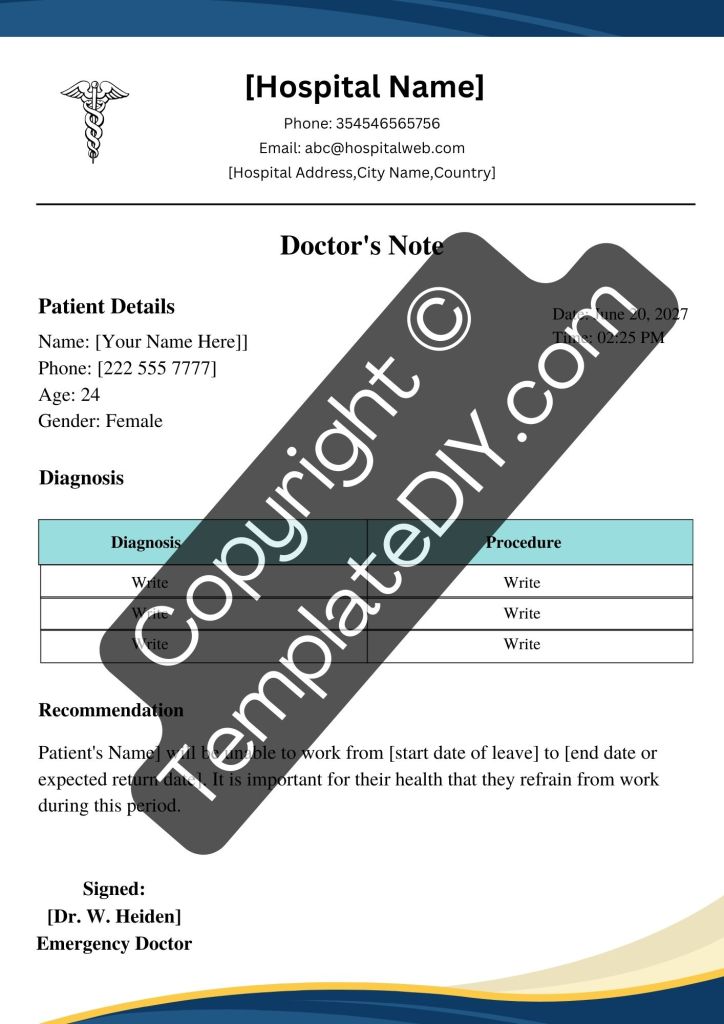 Doctors Note for Time off Work Template [Word Editable]