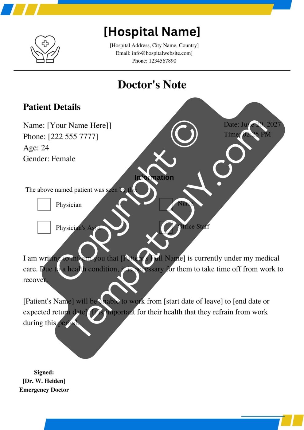 Doctors Note for Time off Work Template [Word Editable]