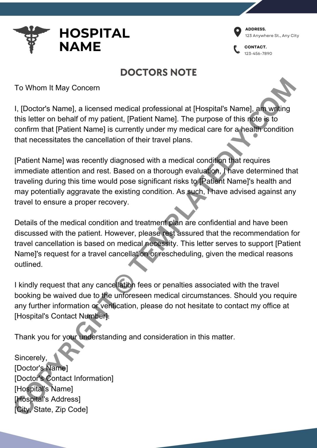 Doctor’s Note for Travel Cancellation | PDF & Word Template