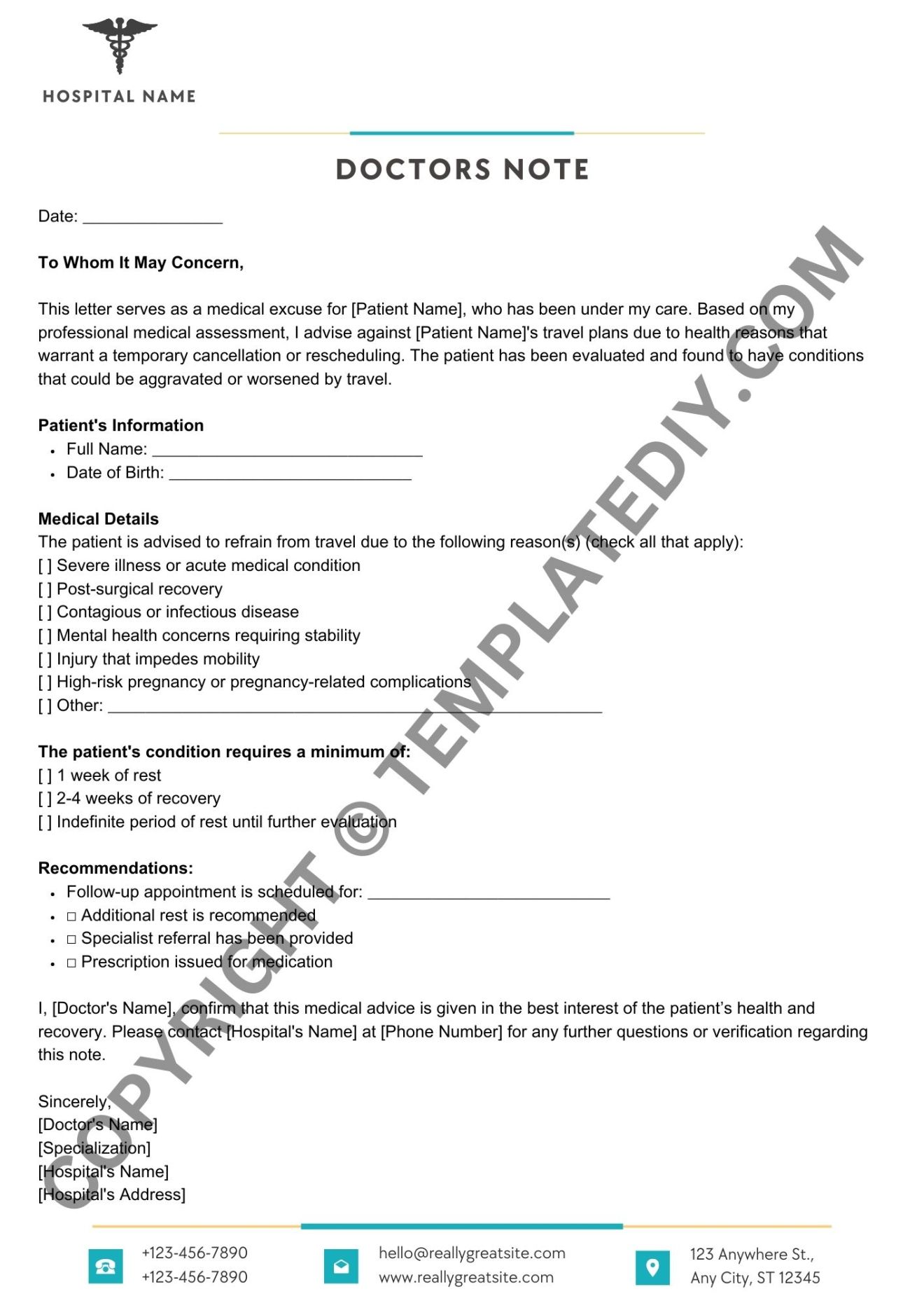 Doctor’s Note for Travel Cancellation | PDF & Word Template