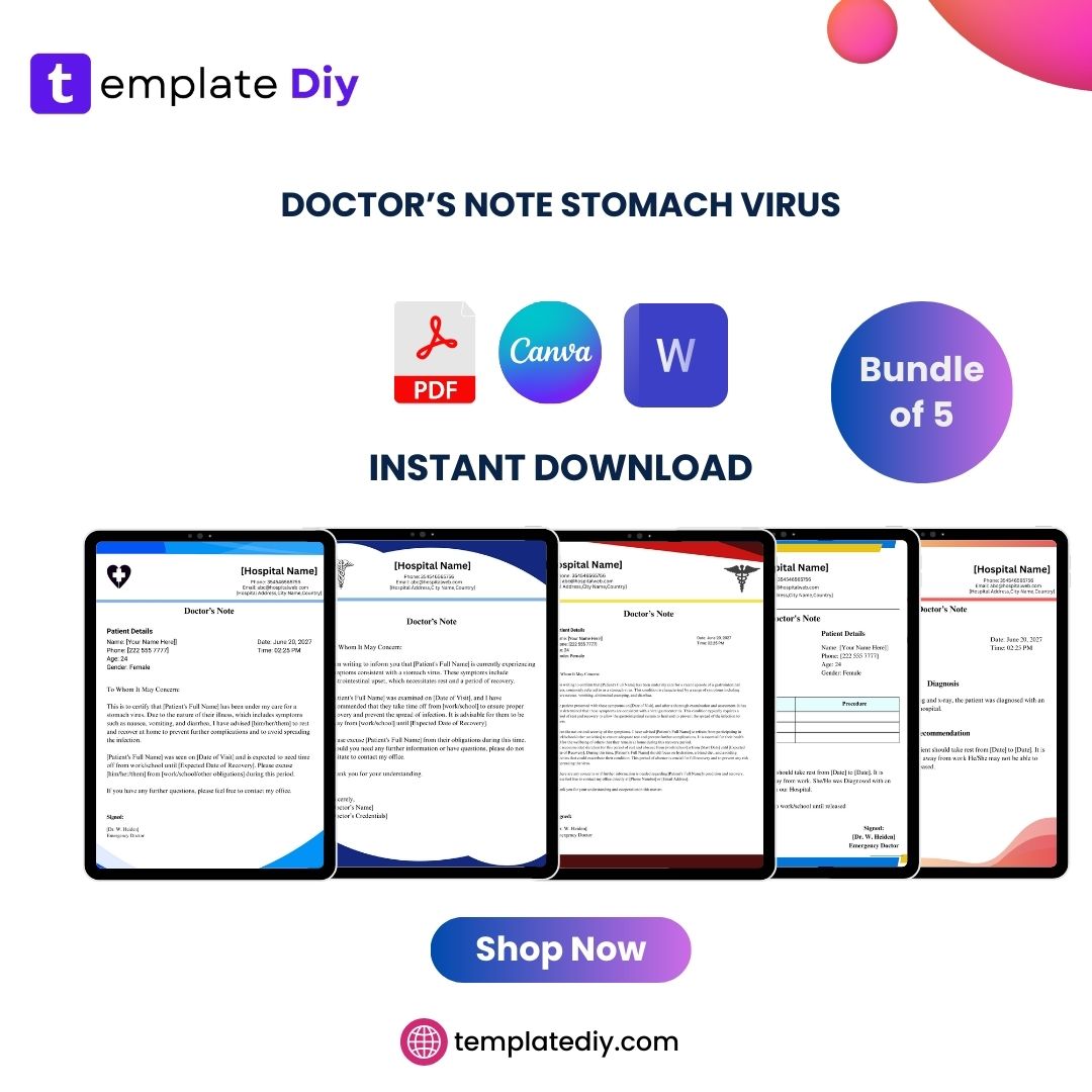 Doctors Note Stomach Virus Template [Word Editable]