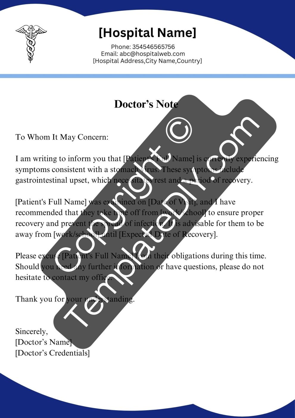 Doctors Note Stomach Virus Template [Word Editable]