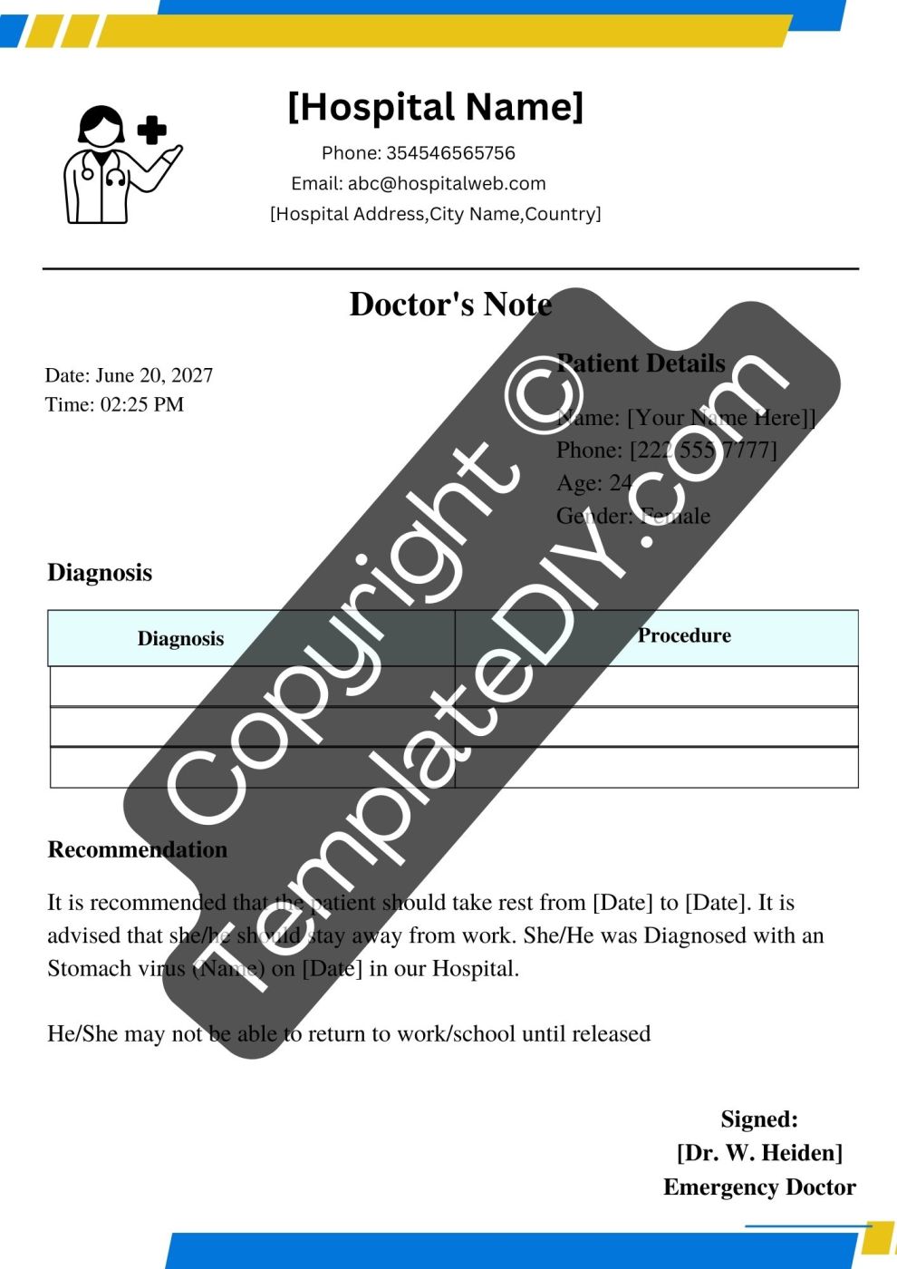 Doctors Note Stomach Virus Template [Word Editable]