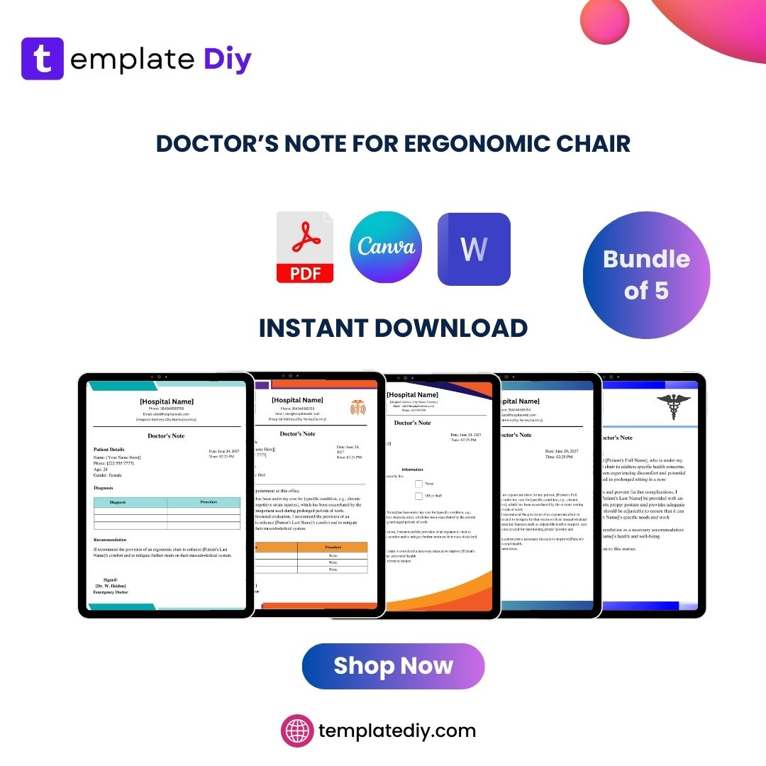 Doctors Note for Ergonomic Chair Template [Word Editable]