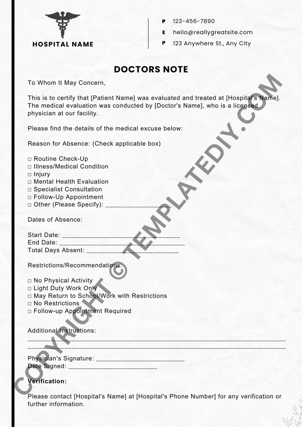 Medical Excuse Note for School Template Word, PDF