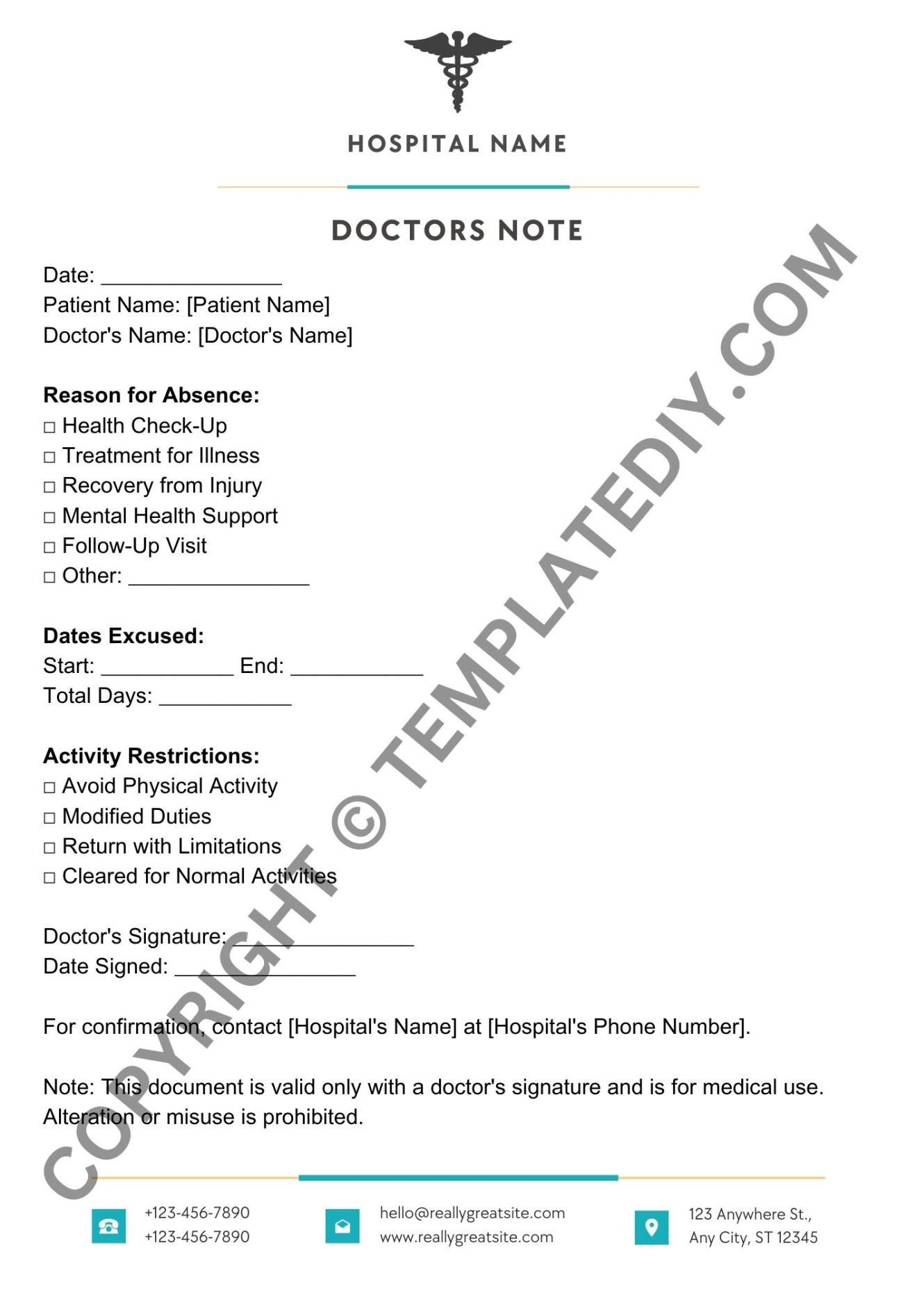 Medical Excuse Note for School Template Word, PDF