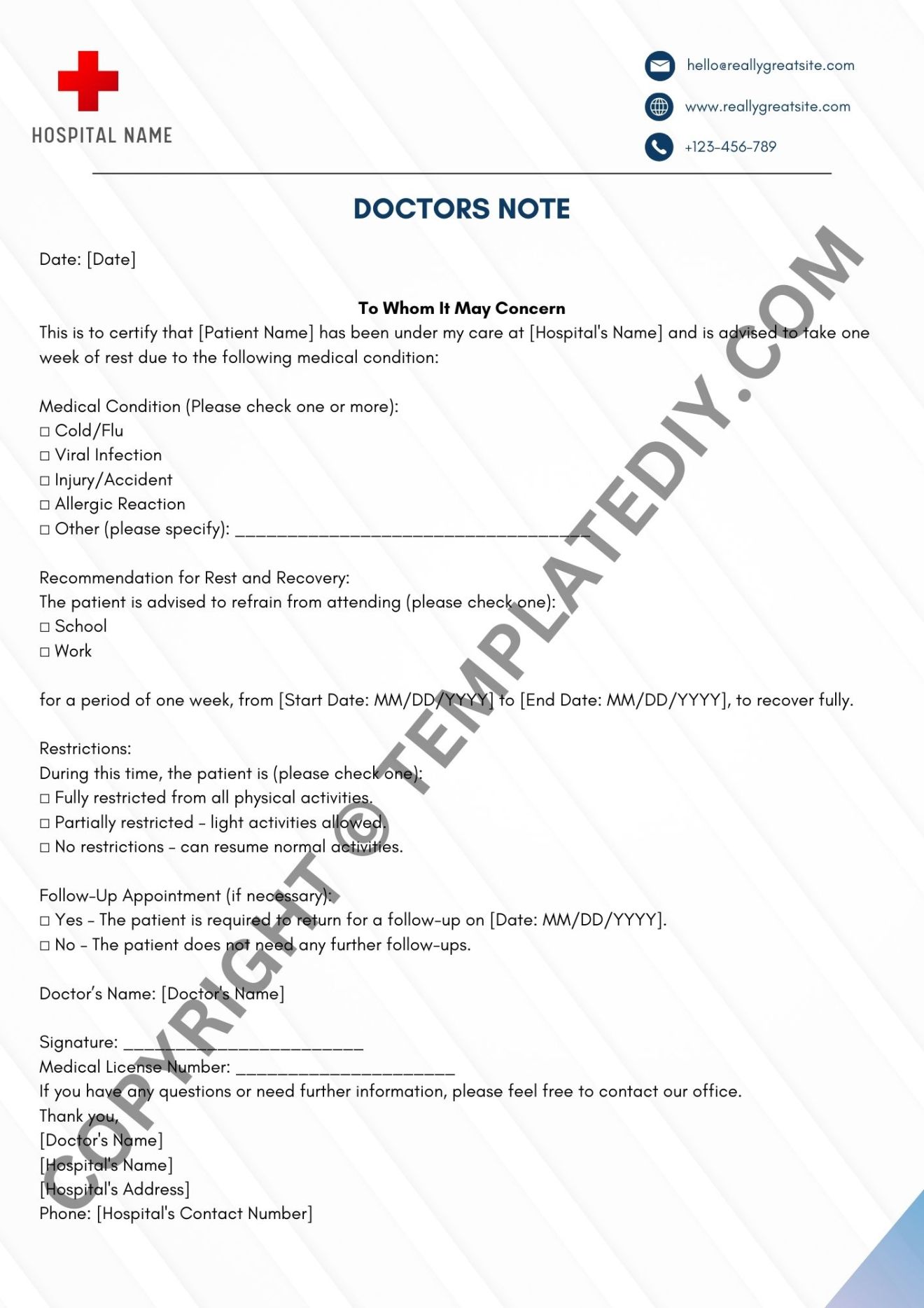 Doctors Note for One Week Template Word, PDF [Editable]