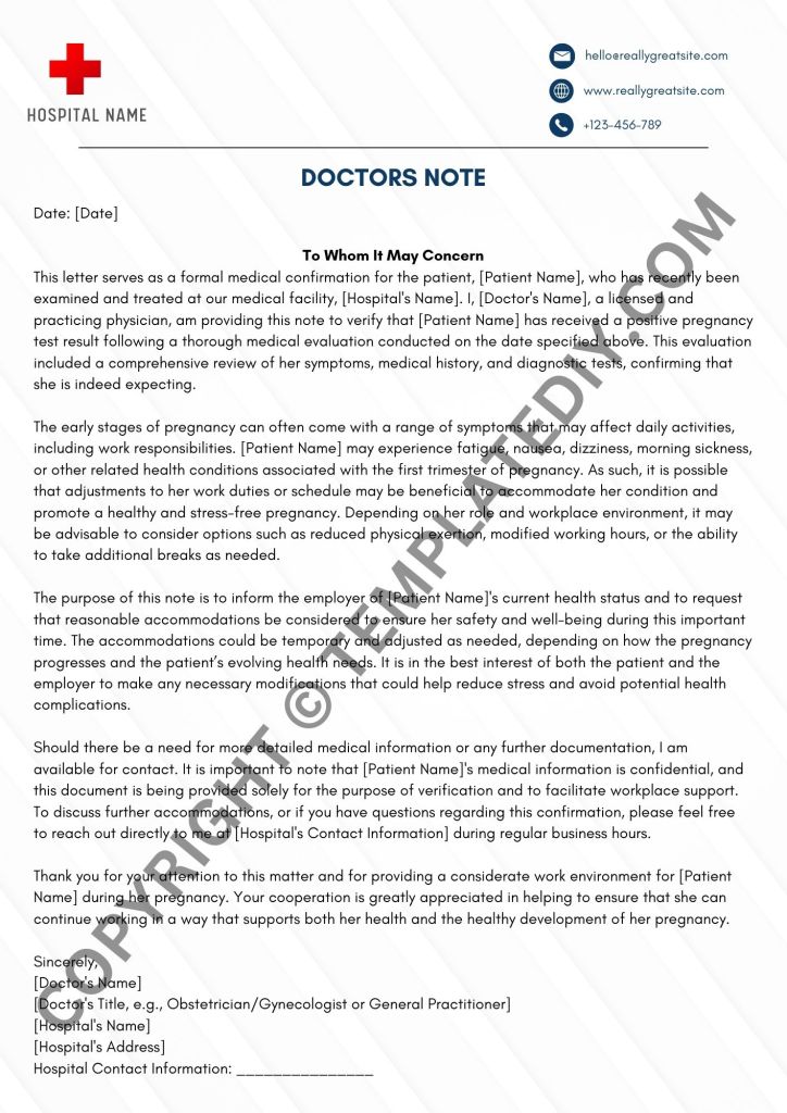 Doctors Note for Positive Pregnancy Test Template Word, PDF