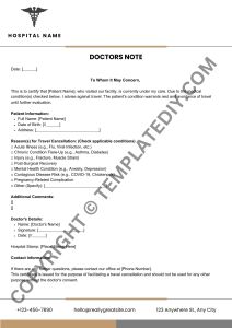Doctor’s Note for Travel Cancellation | PDF & Word Template
