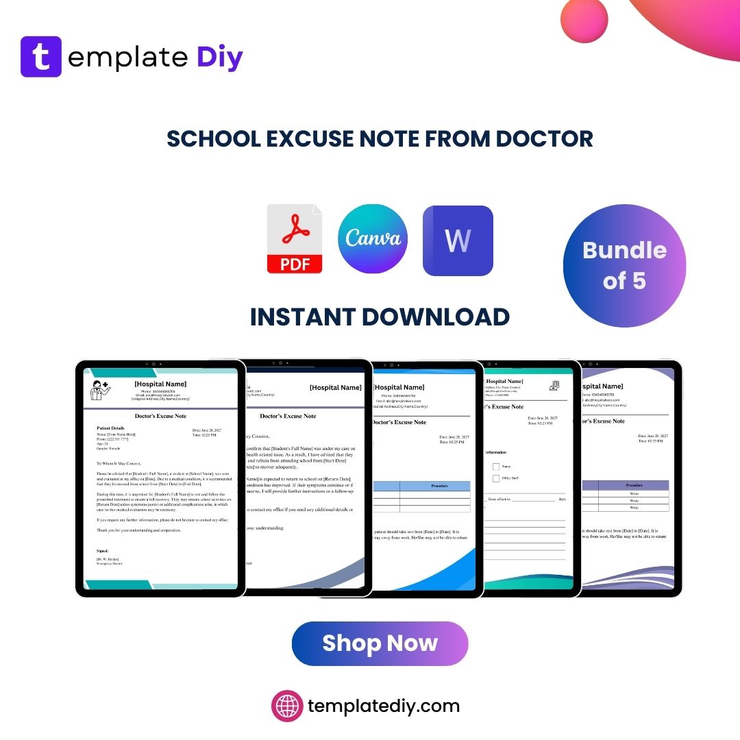 Editable Doctor’s Note for School Absence | Word Format
