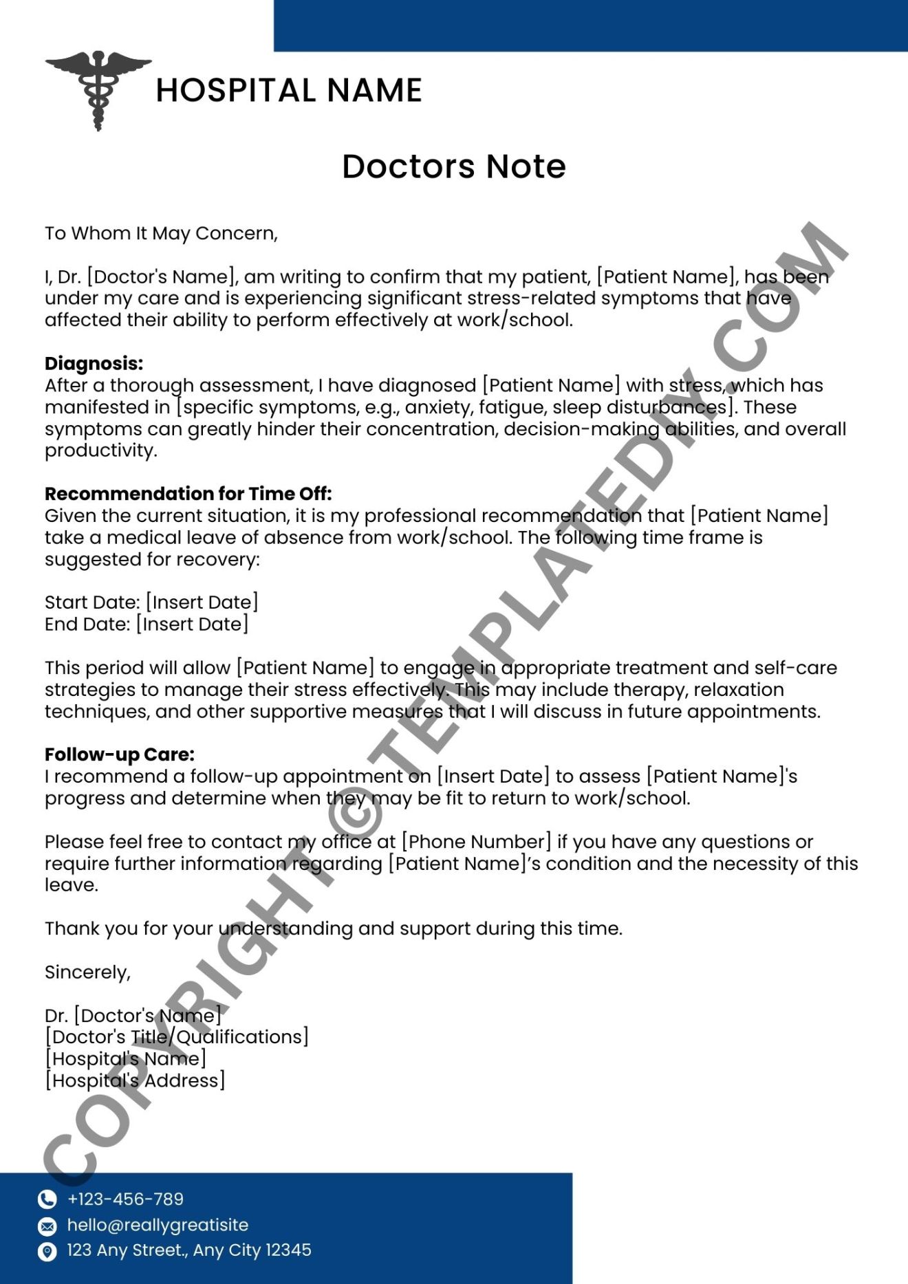 Sick Note from Doctor for Stress | Editable Word PDF Template