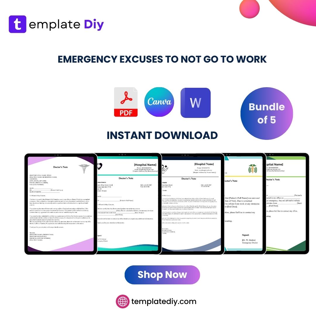 Emergency Excuses to Not go to Work Template [Word Editable]