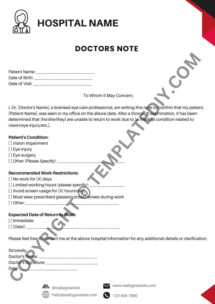 Eye Doctor Note for Work Template | Printable Word & PDF