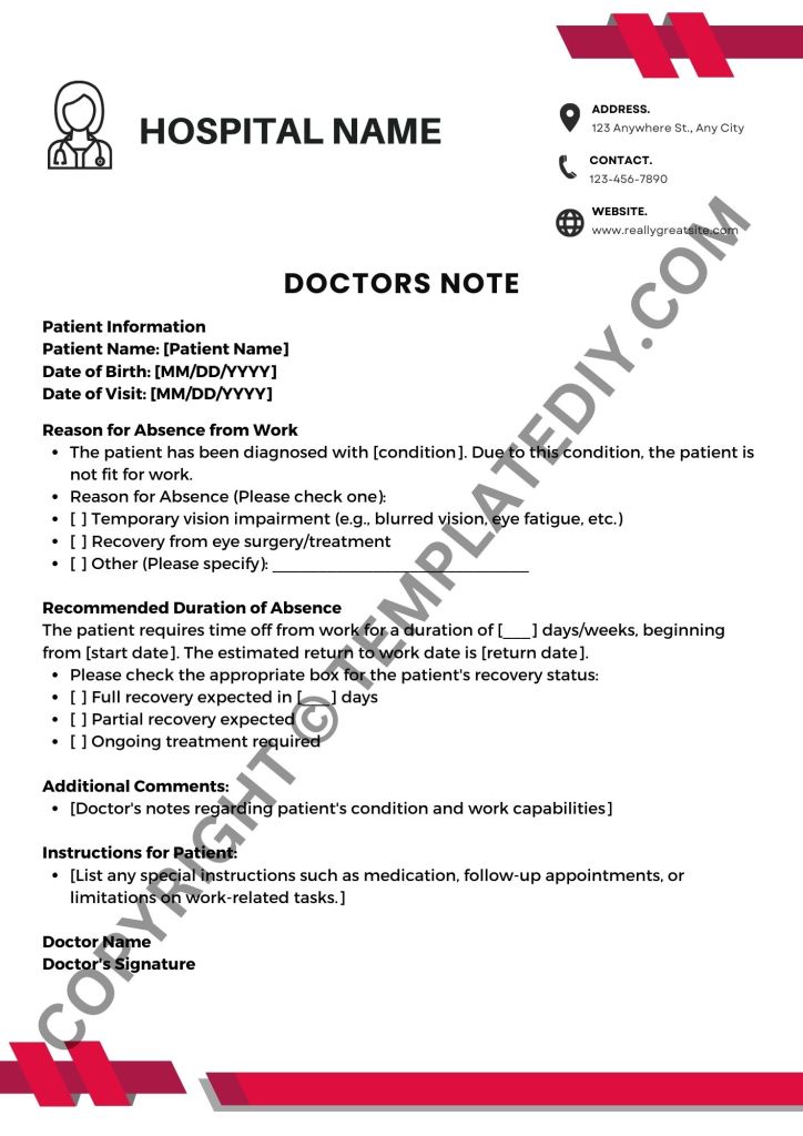 Eye Doctor Note for Work Template | Printable Word & PDF