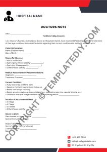 Eye Doctor Note for Work Template | Printable Word & PDF