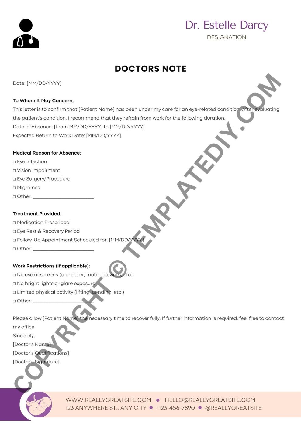 Eye Doctor Note for Work Template | Printable Word & PDF