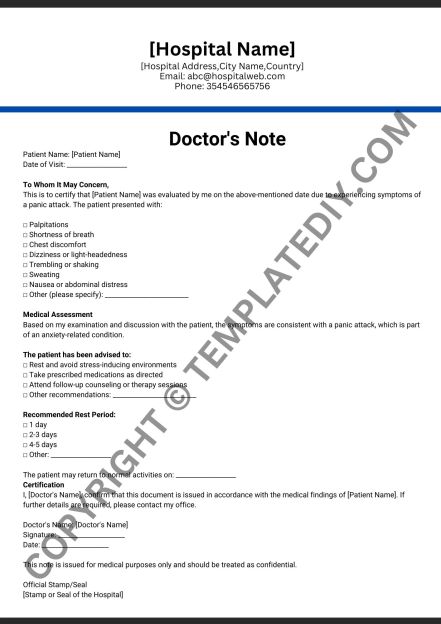 Doctors Note for Panic Attacks Template [Word Editable]