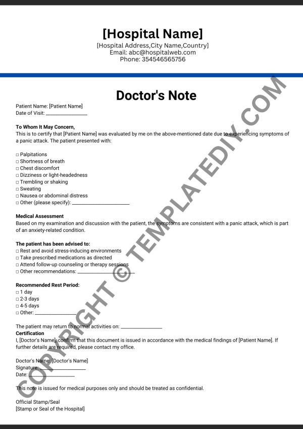 Doctors Note for Panic Attacks Template [Word Editable]