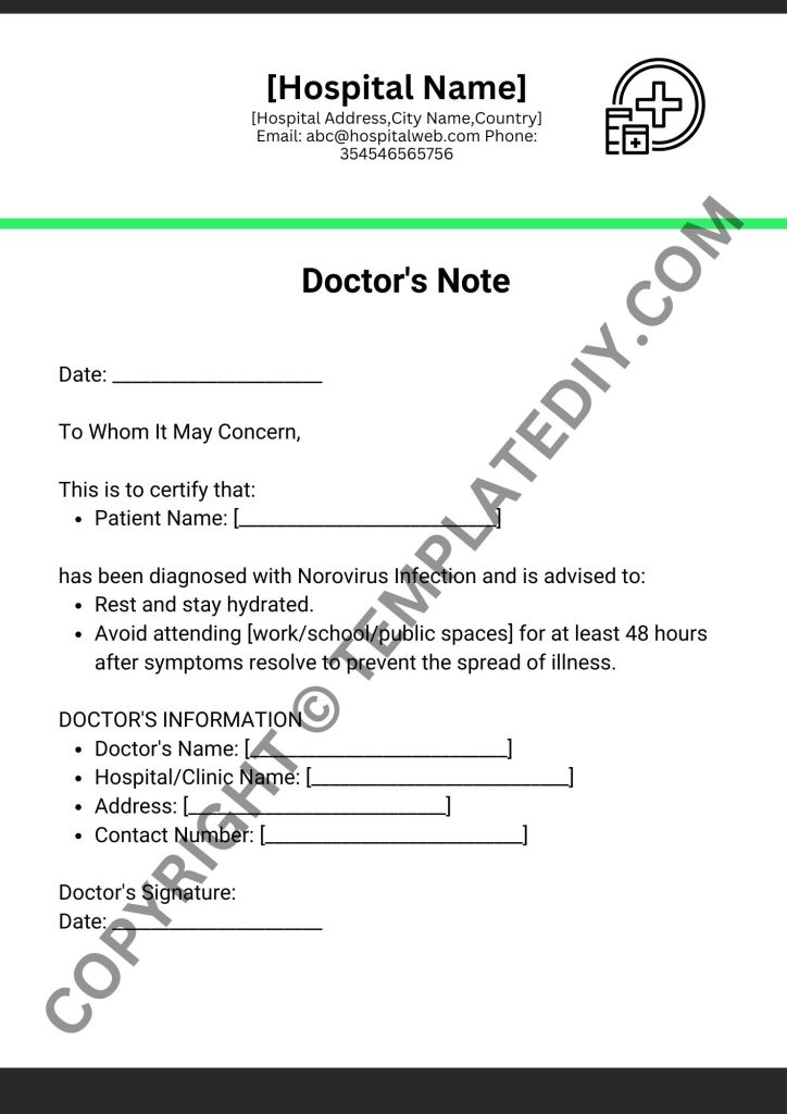 Doctors Note for Norovirus Template [Word Editable]