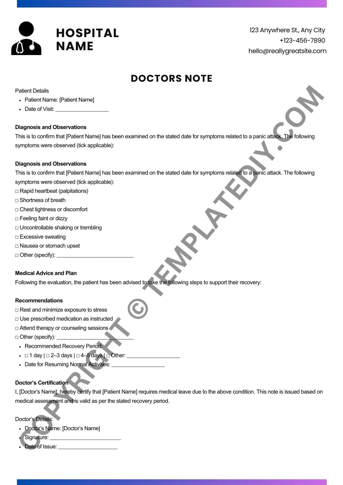 Doctors Note for Panic Attacks Template [Word Editable]
