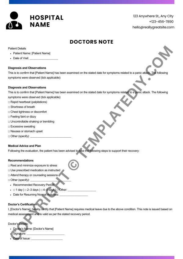 Doctors Note for Panic Attacks Template [Word Editable]