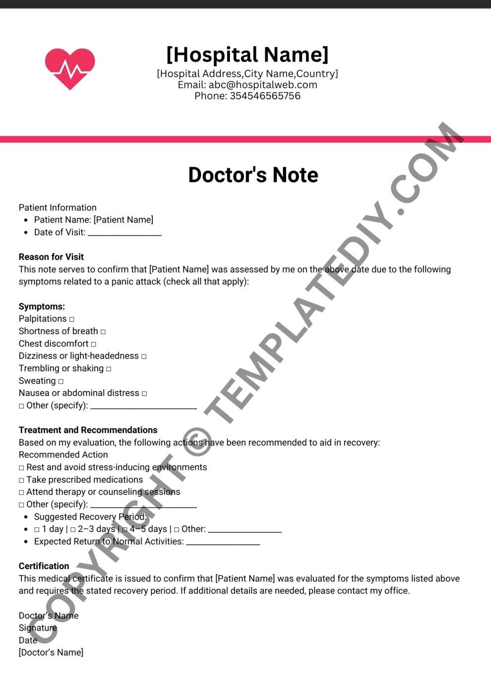 Doctors Note for Panic Attacks Template [Word Editable]
