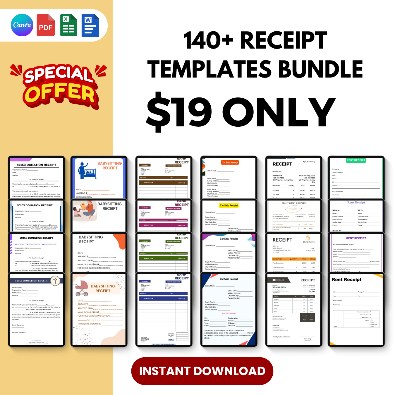 140+ Receipt Templates Bundle – PDF, Word, Excel Formats